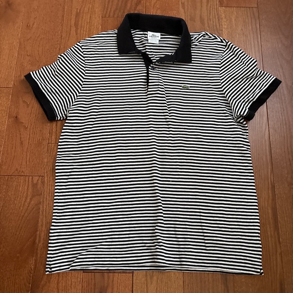 Lacoste | Shirts | Mens Lacoste Devanlay Black White Striped Polo Shirt ...